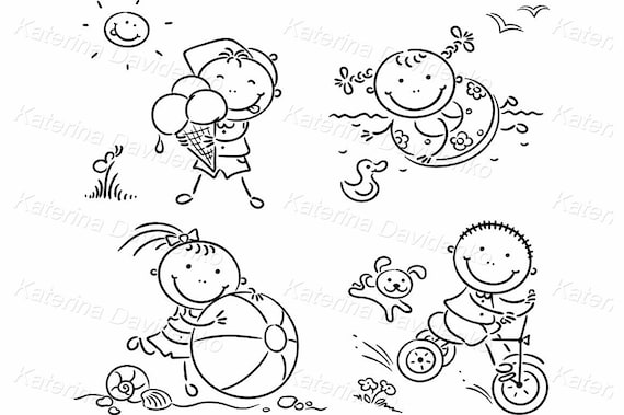 Summer Kids Clipart Black And White
