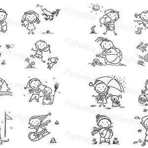 Seasons and Weather Clipart Set. Kids Illustrations of Different ...