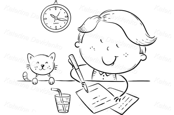 Boy Writing Homework Clipart