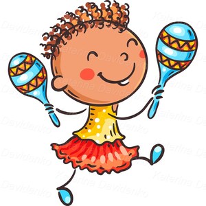 Happy Cartoon Kids Playing Musical Clipart, Children With African ...