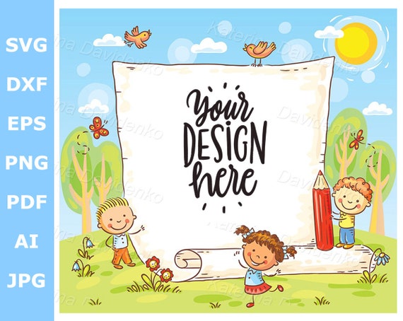 Kids Clipart Preschool Clipart. Cartoon Frame With Three Kids | Etsy