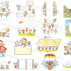 Cartoon Kids Clipart Bundle. Children With Signs, Kids With Placard ...