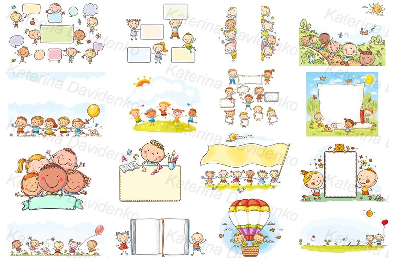Cartoon Kids Clipart Bundle. Children With Signs, Kids With Placard ...
