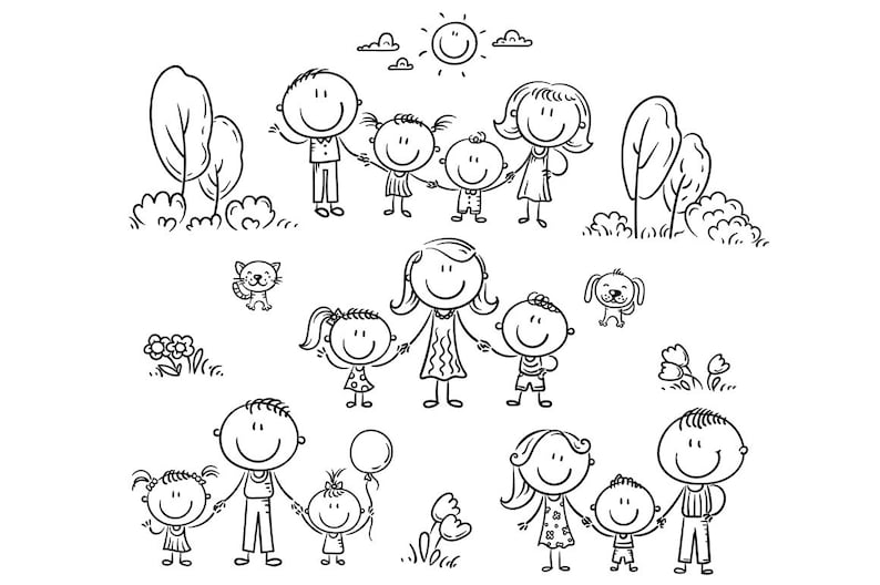 Happy doodle families bundle. Family illustration family | Etsy