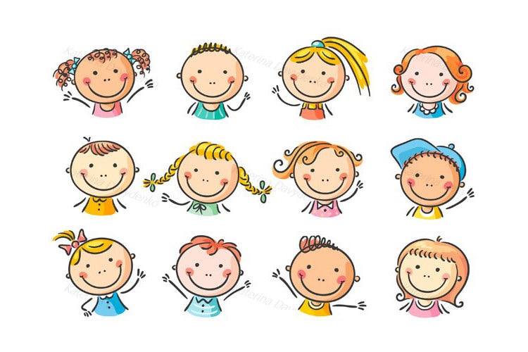 Set of 12 happy cartoon kids faces. Children clipart kids | Etsy