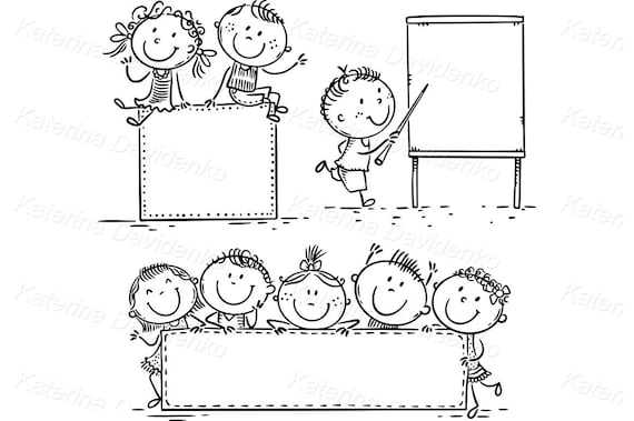 Happy Children Clipart Black And White