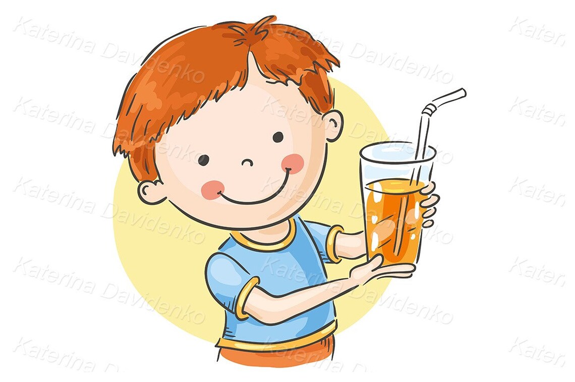 Cartoon Boy With Drink Clip Art. Friendly Kid Offering a Glass - Etsy