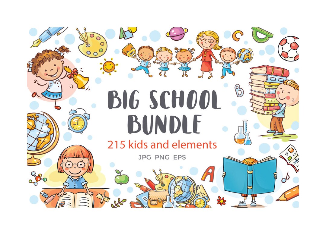 Clipart for Teachers. Back to School Bundle. Cartoon School Kids ...
