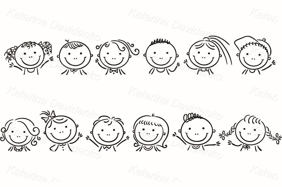 Cartoon Happy Children Face Clipart. Border Frame With Kids Faces Clip ...