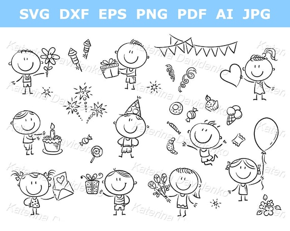 Stick Figures Children Pdf Svg Birthday Party Kids Set - Etsy Australia