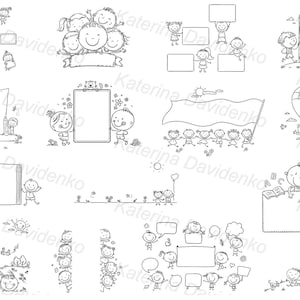 Cartoon Kids Clipart Bundle. Children With Signs, Kids With Placard ...