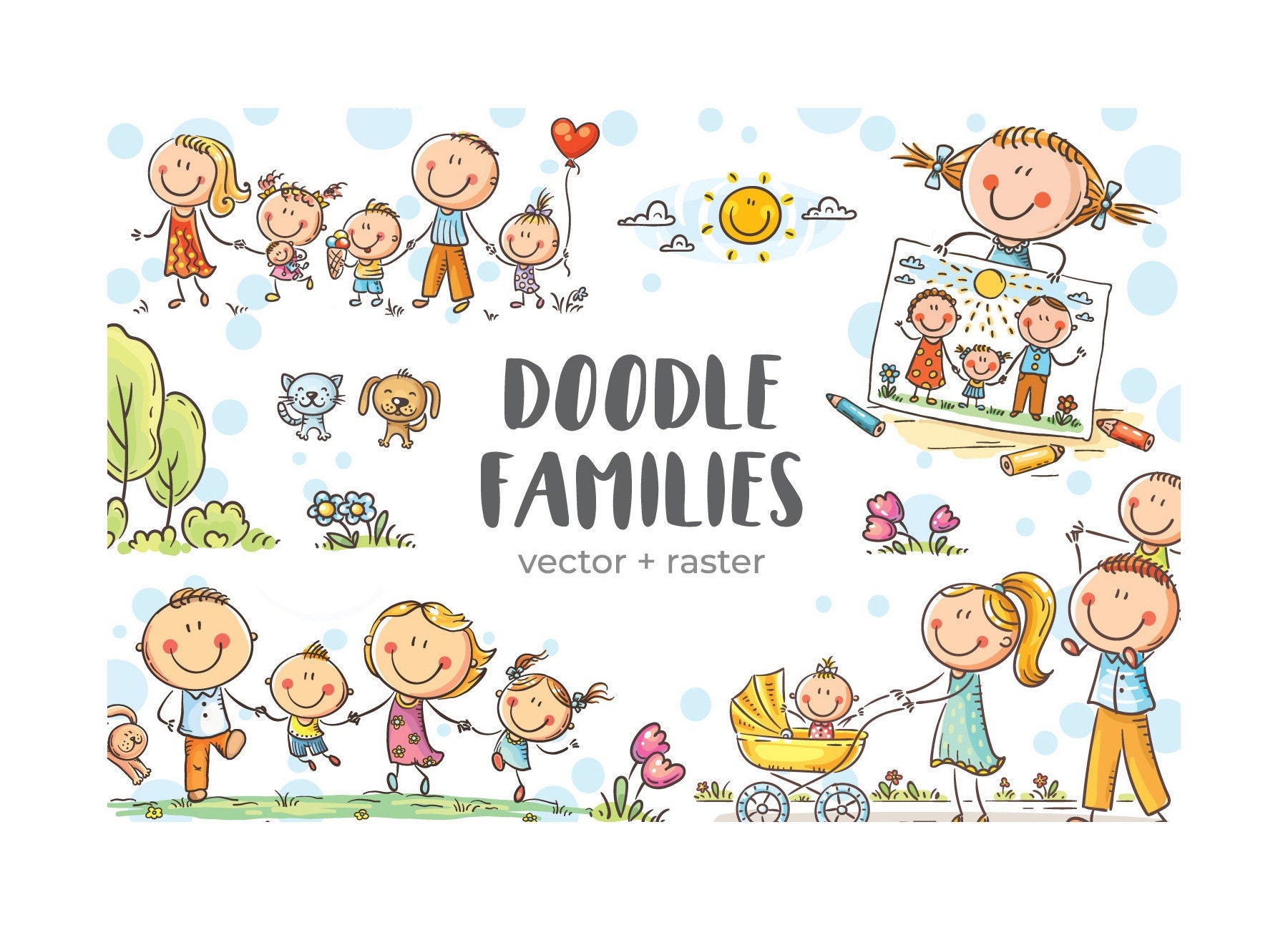 Happy Doodle Families Clipart Bundle Cartoon Family Clipart - Etsy UK