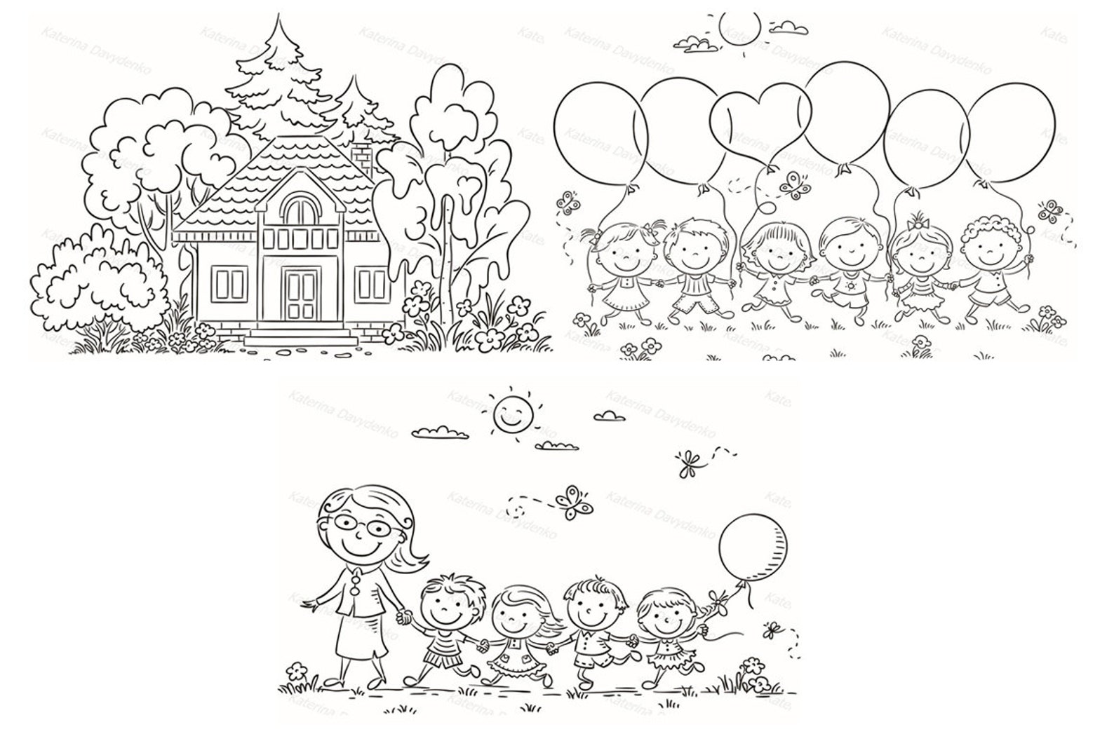 Black and White Cartoon Kids Clipart. Stick Figure, Doodle Kids Bundle ...