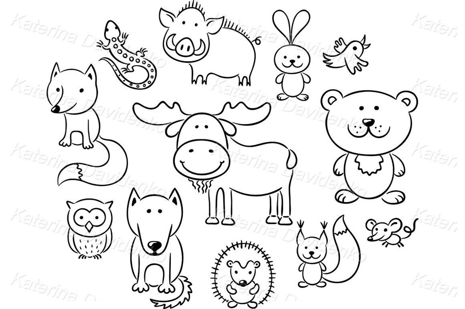 Cartoon Wild Forest Animals Clipart Set Children's - Etsy