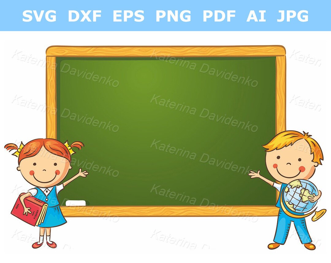 Back to School Clipart. Cartoon Schoolkids at the Blackboard in the ...