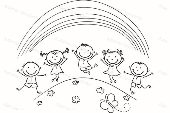 Kids Jumping Clipart Black And White
