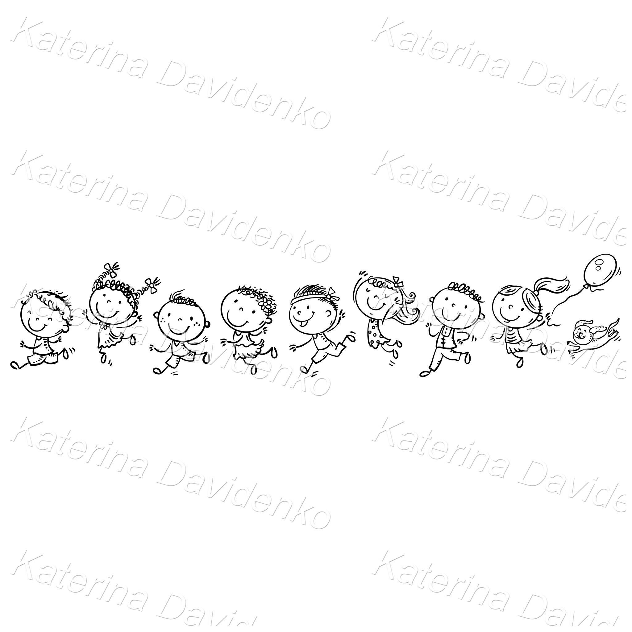 Cartoon Happy Kids Running Together Clipart, Cute Little Children ...