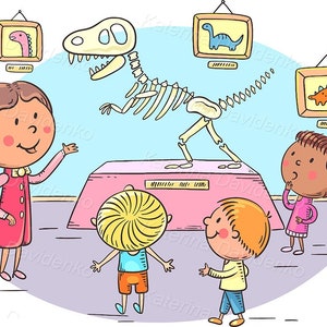 Kids on Excursion in the Dinosaur or Natural History Museum With a ...