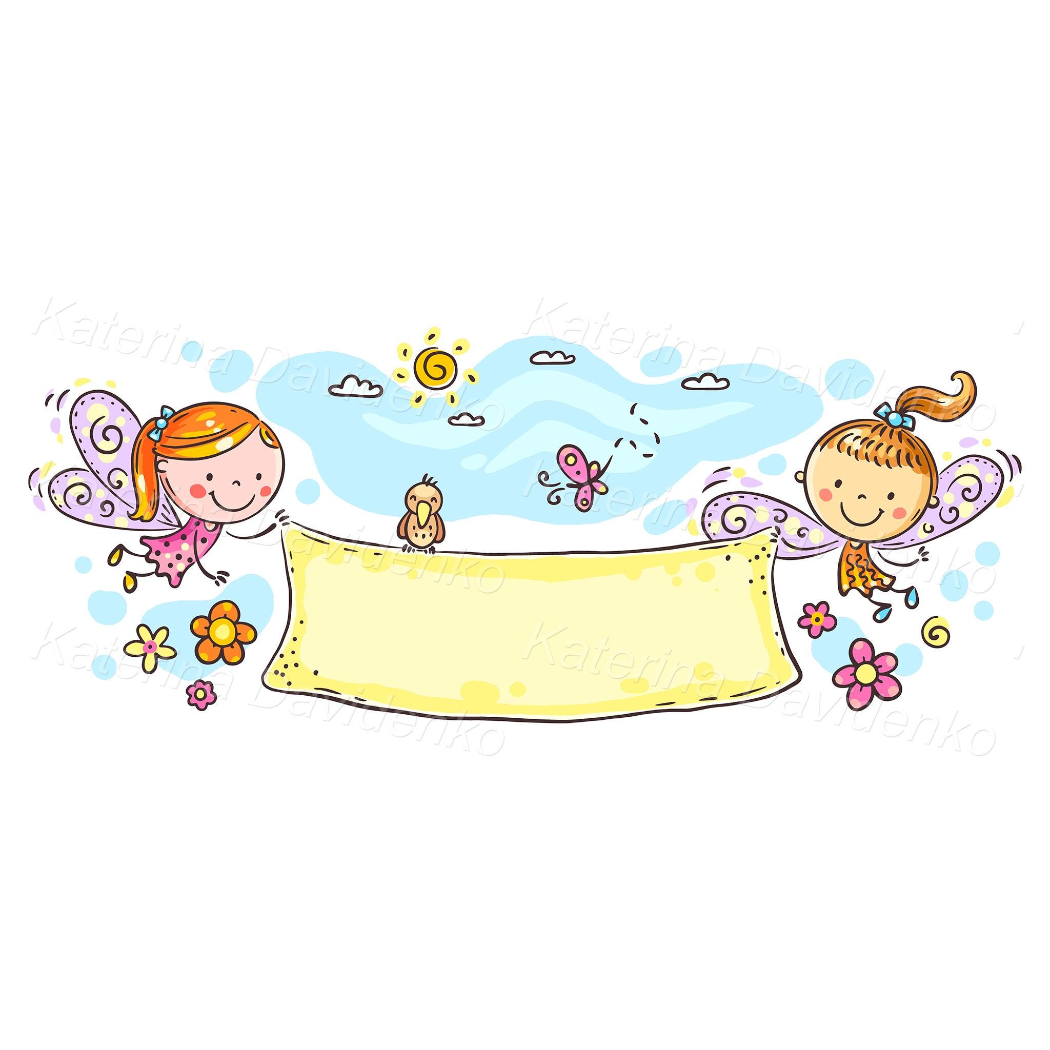 Banner for Children Party. Cute Fairies Holding Big Banner With Copy ...