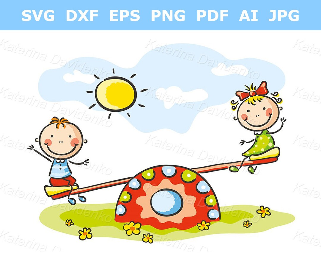 Happy Doodle Cartoon Kids Playing at the Playground. Kids Clipart, Hand ...