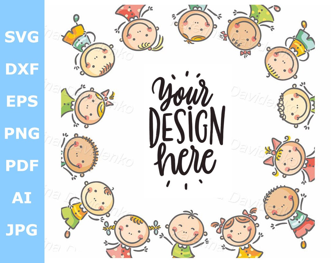 Kids Circle Frame Vector Clipart. Cute Cartoon Children Border ...