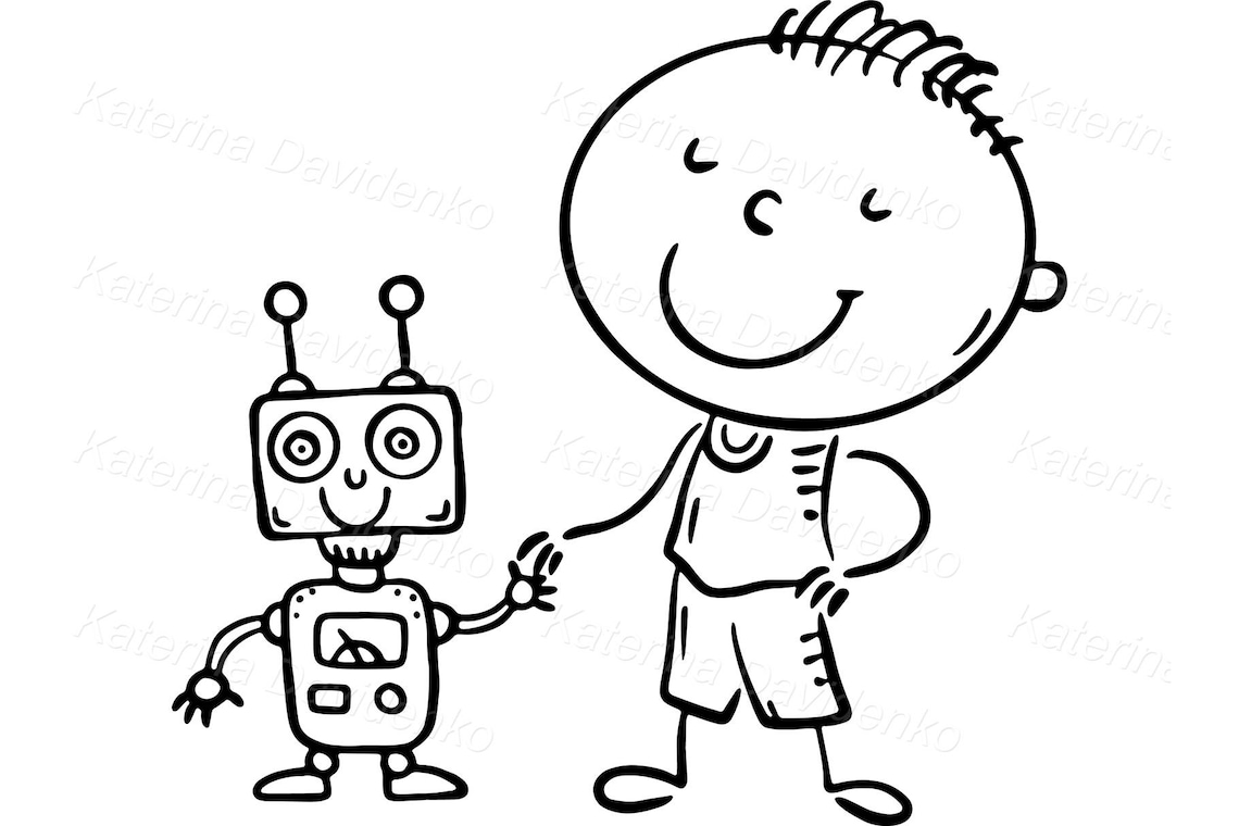 Technology Clipart, Cartoon Kids Using Electronic Devices, Doodle ...