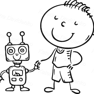 Technology Clipart, Cartoon Kids Using Electronic Devices, Doodle ...