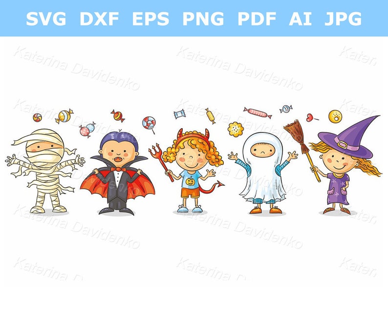 Halloween Children Clipart Set. Happy Cartoon Kids in Halloween ...