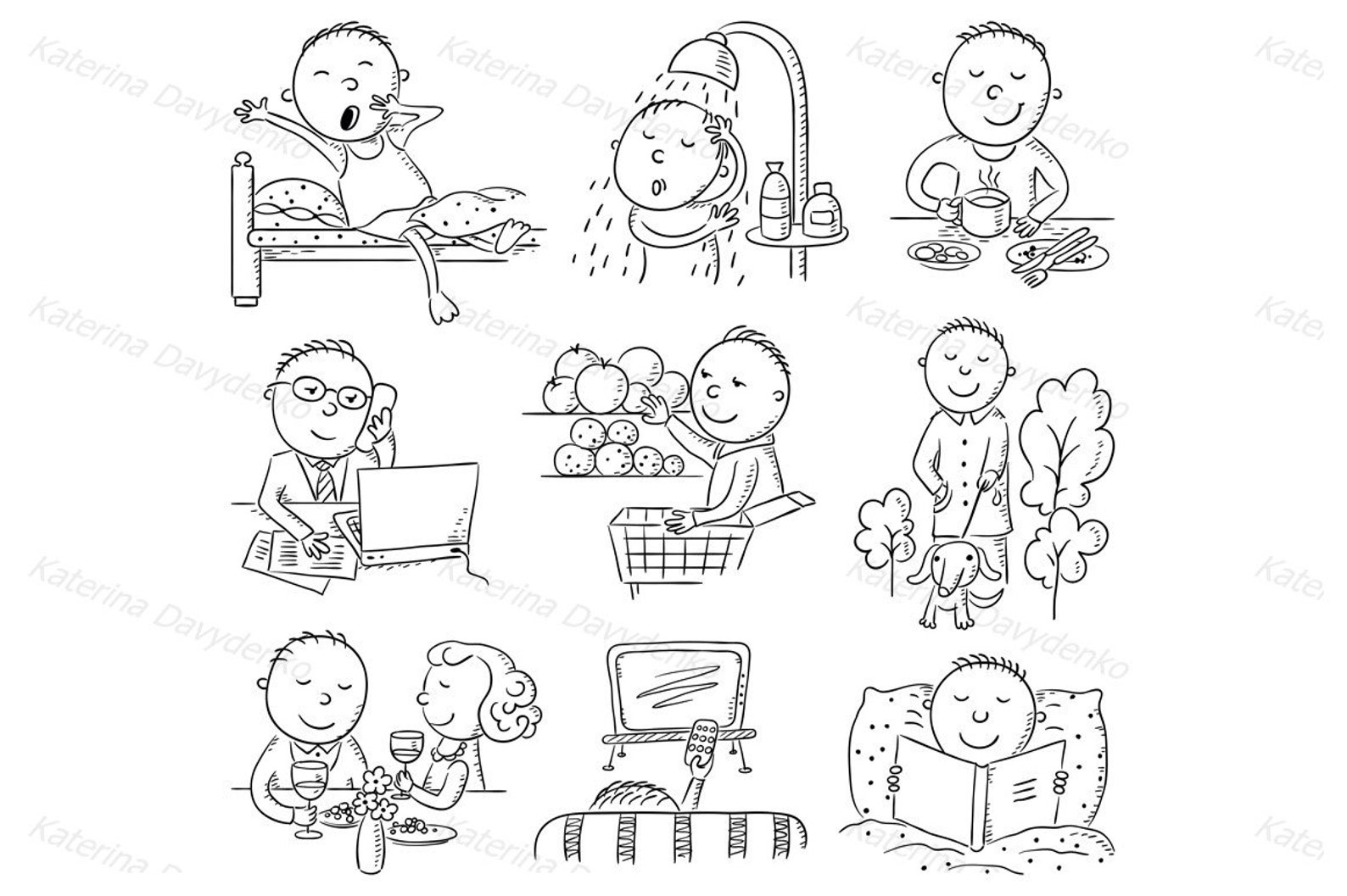 Clipart de rutina diaria. Actividades diarias del hombre de - Etsy México