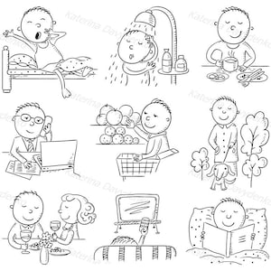 Daily Routine Clipart. Cartoon Man Daily Activities Clipart. Set of 9 ...