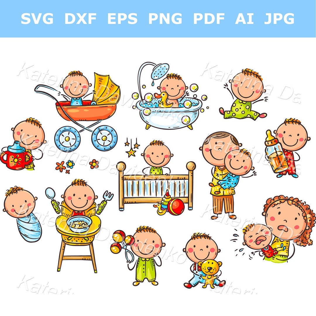 Cartoon Baby Clipart Set. Cute Infant PDF, Newborn SVG Illustration ...