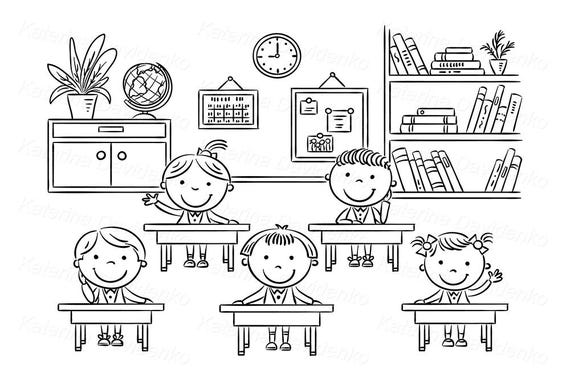 Kinderen In Klas Cartoon