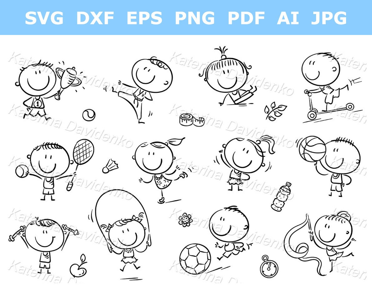 Kids Playing Sports Clipart Black And White