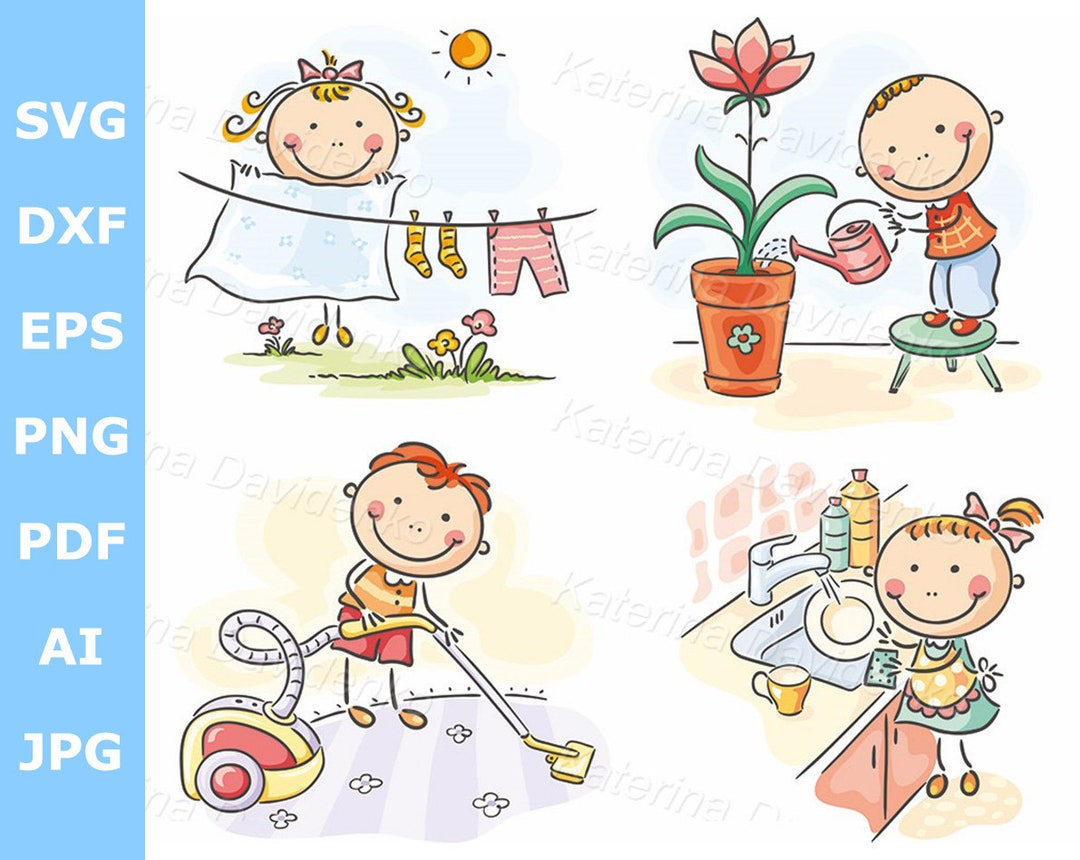 Children Clip Art Activities Set Cartoon Doodle Kids Helping - Etsy ...