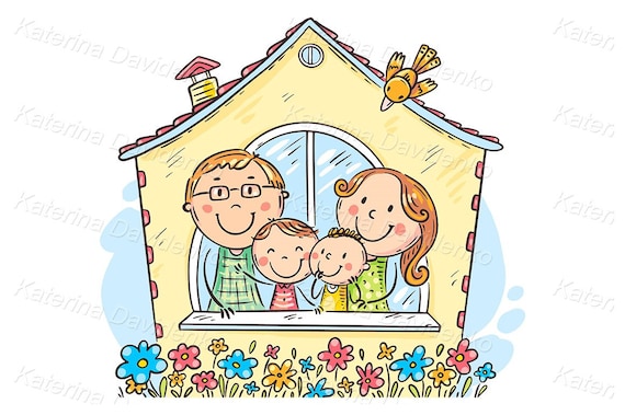 Happy Family In Front Of House Clipart