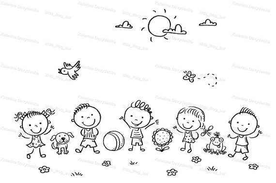 Children Playing Outside Clipart Black And White