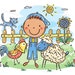 Kids Clipart. Cartoon Kid in the Village. Little Boy at Countryside ...