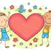 Valentine's Day Clipart Doodle Cartoon Kids Holding Heart With a Blank ...