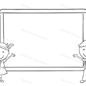 Back to School Clipart. Cartoon Schoolkids at the Blackboard in the ...