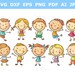 Happy Cartoon Kids. Kids Clipart, Kids Set, Doodle Svg, Clipart, Kids ...