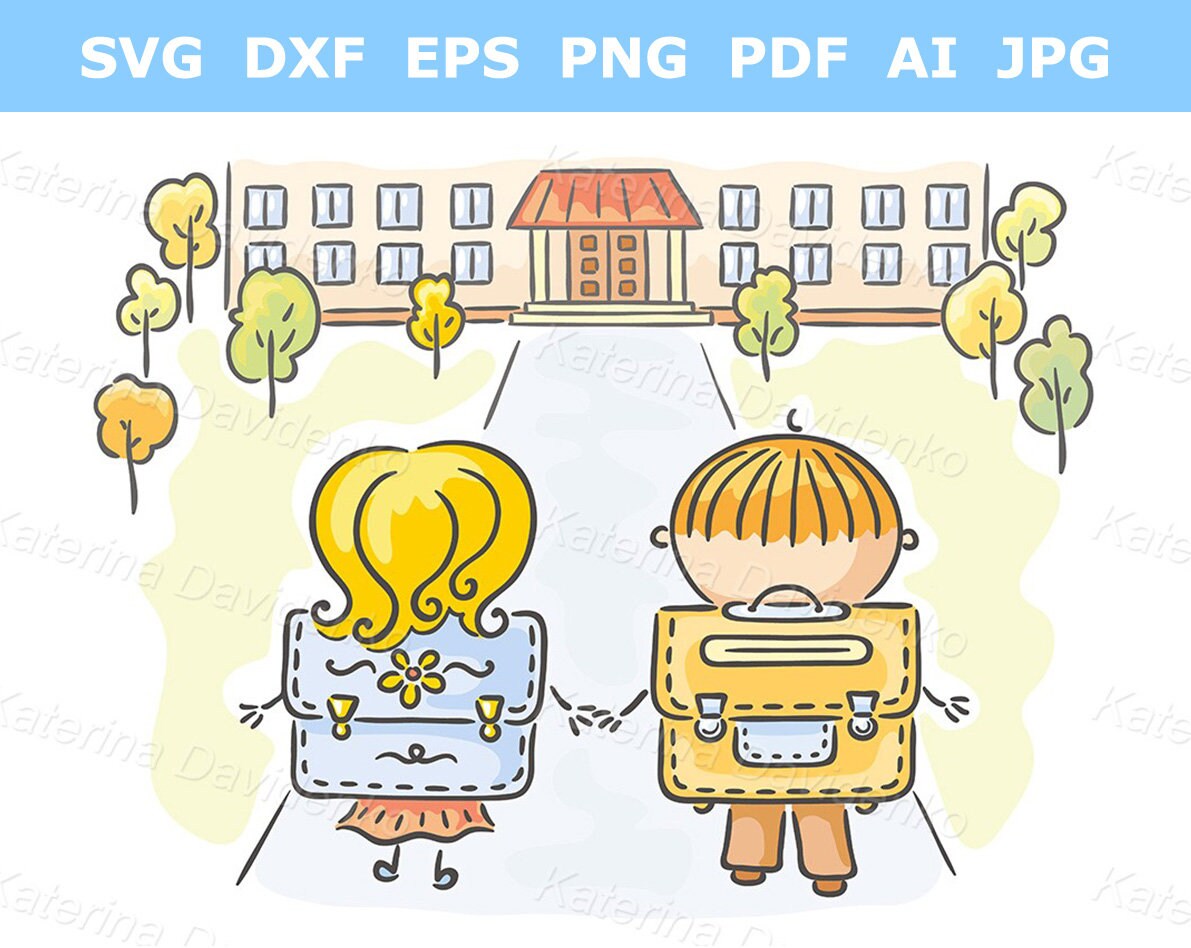 Back to School Clipart Doodle Cartoon Kids Going to School - Etsy