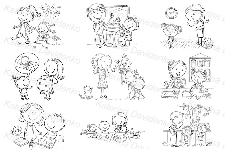 Cartoon Doodle Family Clip Art Bundle Family Life Scenes - Etsy