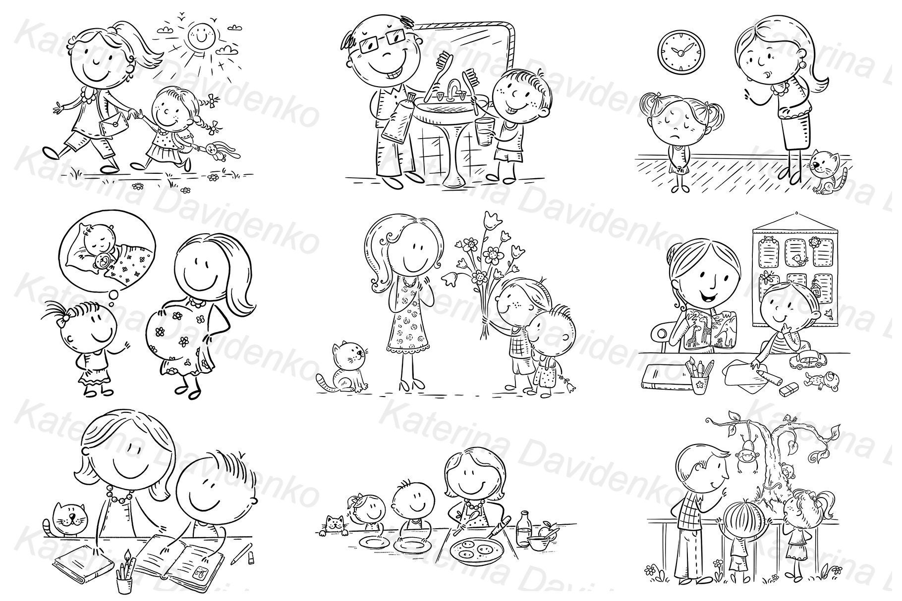 Cartoon Doodle Family Clip Art Bundle Family Life Scenes - Etsy