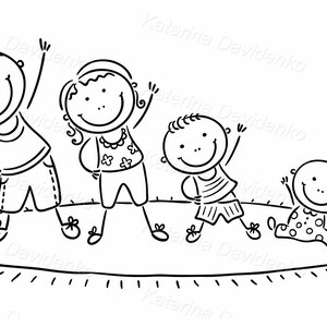Doodle Family With Two Kids Doing Morning Exercises. Cartoon Family ...