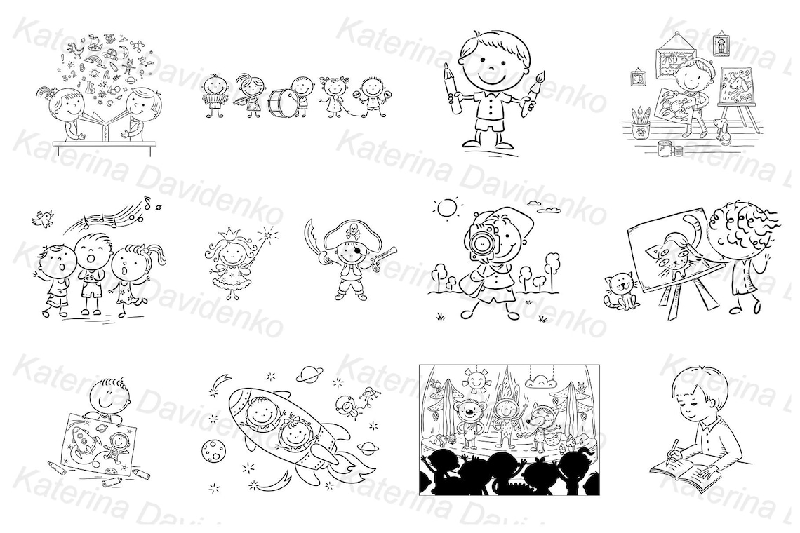 Doodle Cartoon Kids Creative Activities Clipart Bundle - Etsy