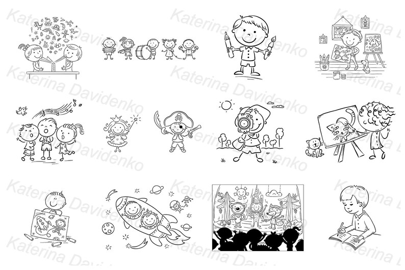 Doodle Cartoon Kids Creative Activities Clipart Bundle. Children ...
