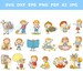 Stick Figures. Doodle Kids With Symbols Clipart Set. Black and White ...