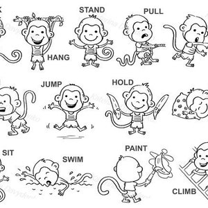 Cartoon Monkey Clipart. Verbs of Action. School Clipart. Learning ...