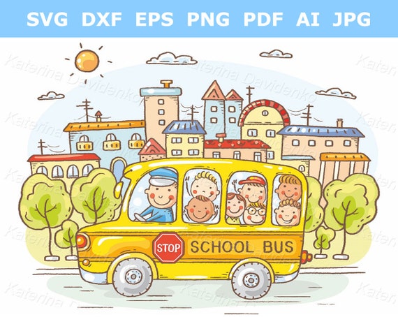 School Bus With Happy Kids in the City. Children Clipart Kids - Etsy
