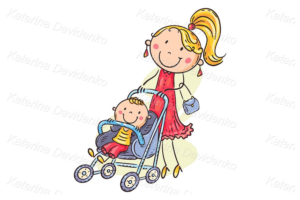 Clipart Maman Et Enfant Photo De Dessin Animé Illustration Fleur